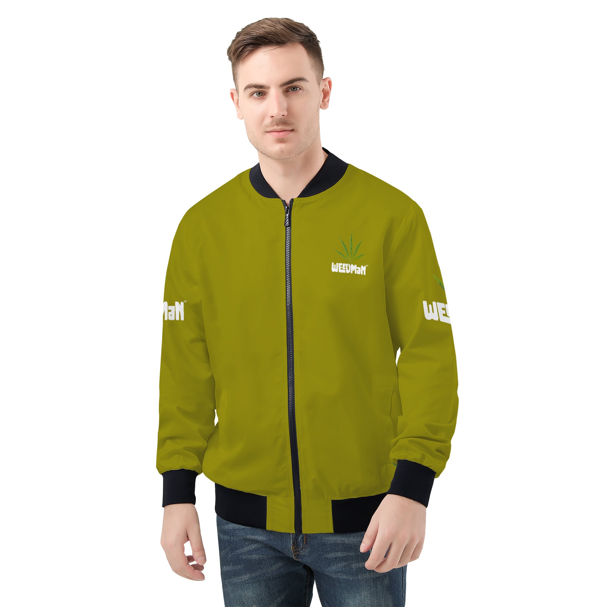 Weedman Weed Logo SF_D81 Men's Gold Bomber Jacket - the weedman shop